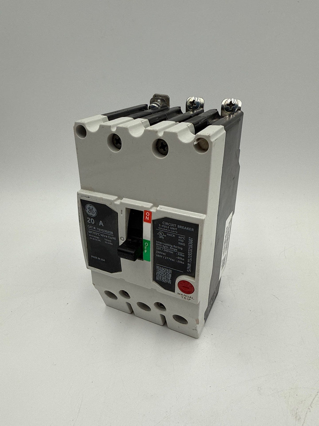 GE TEYD3020B Circuit Breaker 20A 3P 480/277V 3PH TEYD 20 Amp 3 Pole ...